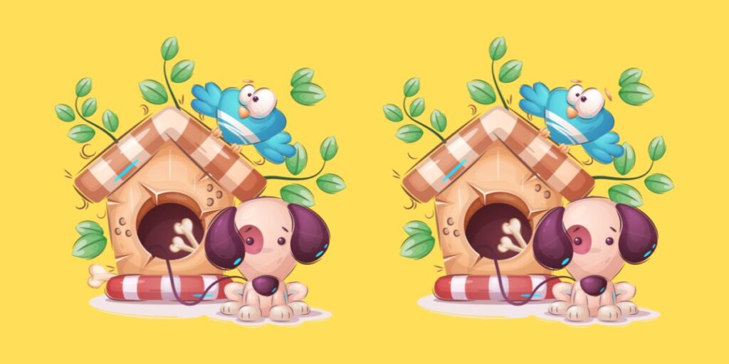 Find the 4 differences in this cute dog image challenge: Can you spot ...