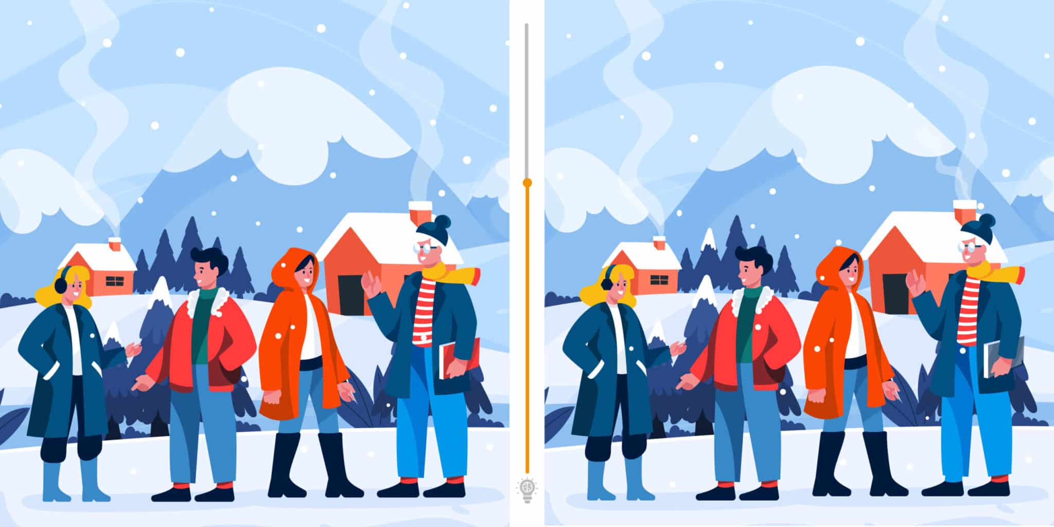 Find the 6 differences between these two snowy winter scenes in record ...